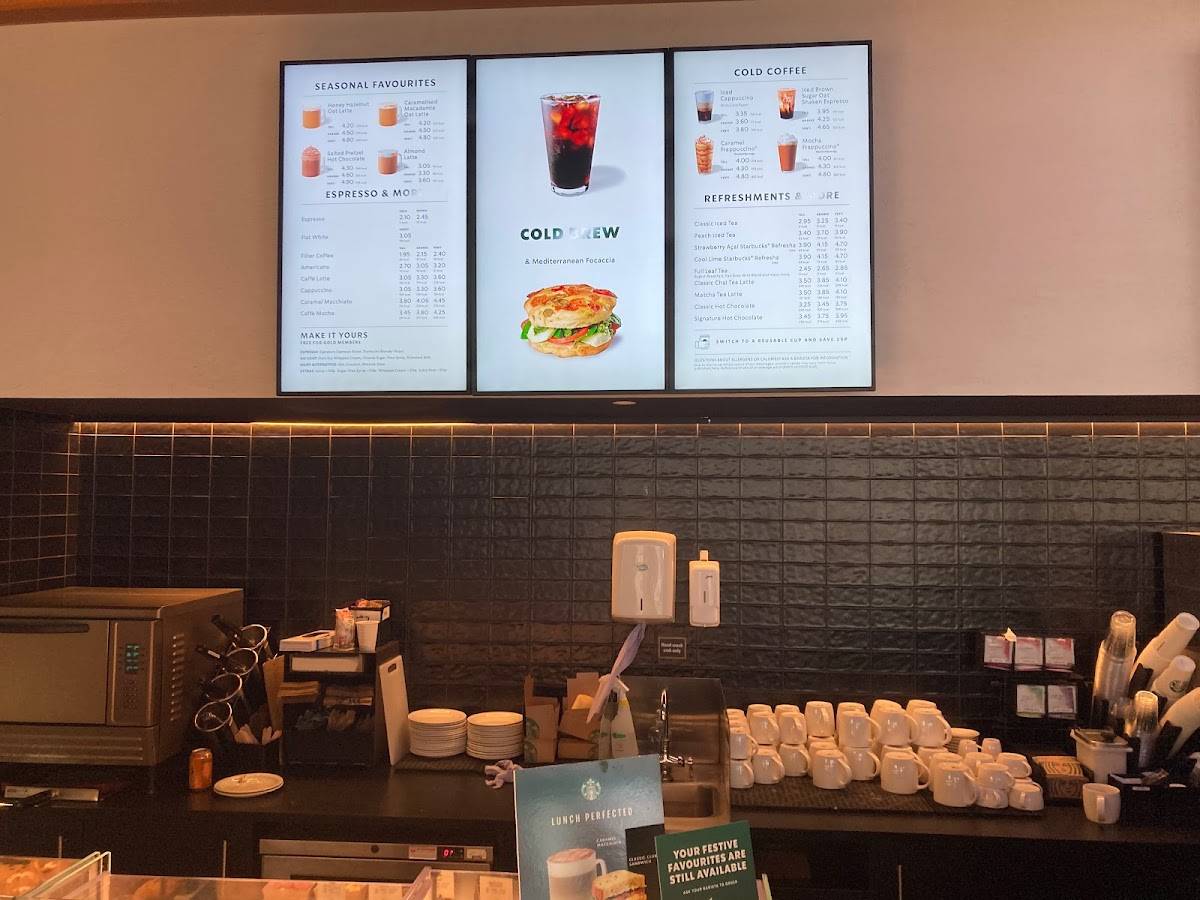 Menu at Starbucks restaurant, Belfast, Mall Cafe Upper