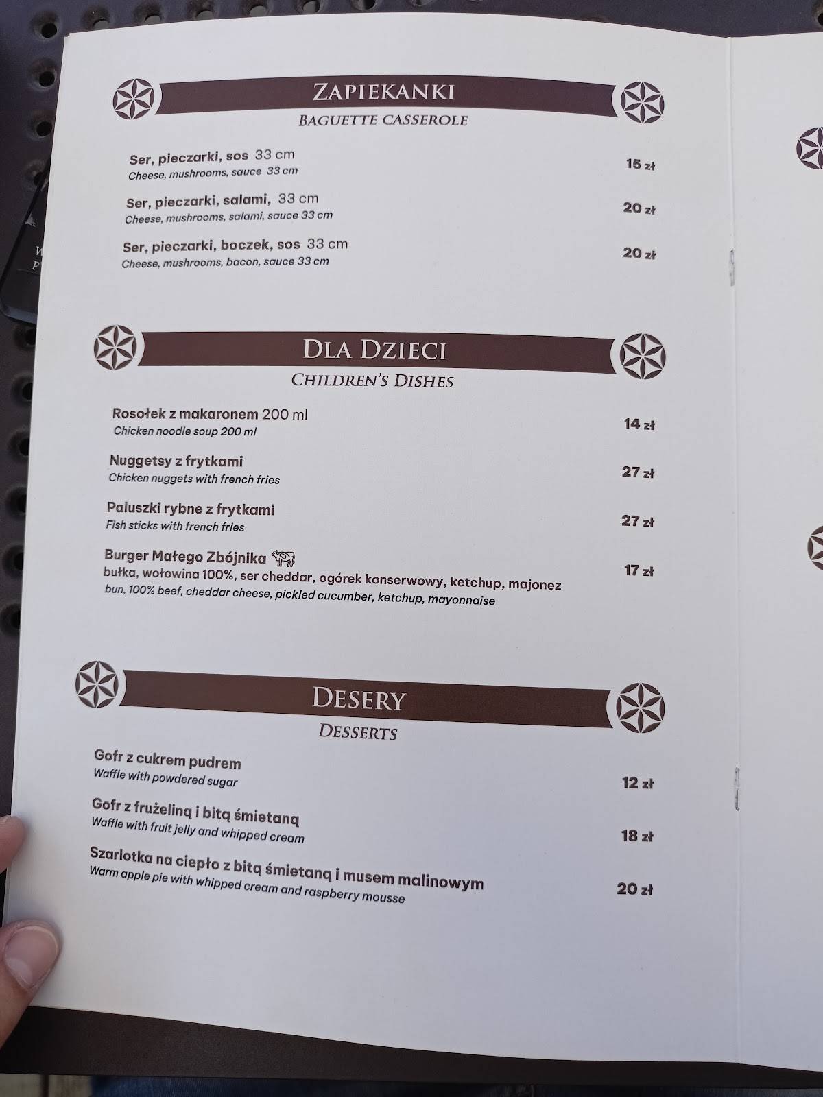 Menu at Staro Izba restaurant, Białka Tatrzańska