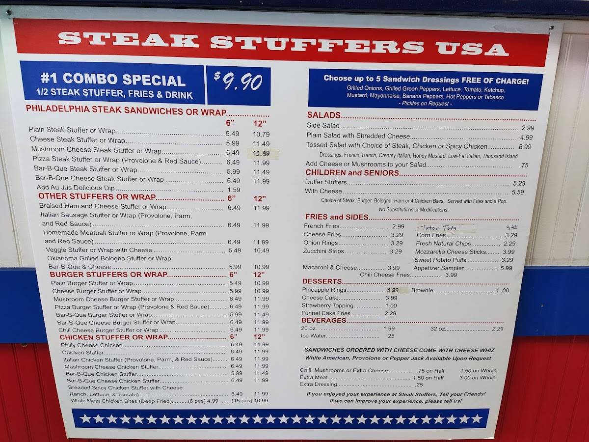 Menu at Steak Stuffers USA restaurant, Tulsa, E 51st St