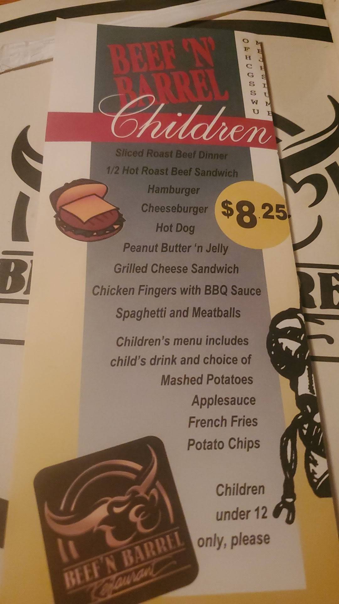 Menu at Beef-N-Barrel, Olean