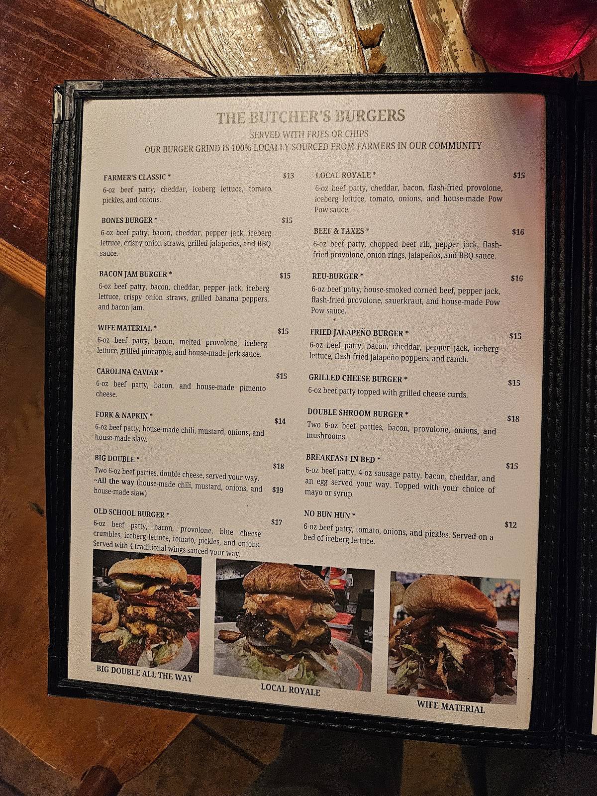 Menu at Bones Jones Burgers and Butchery steakhouse, Morganton