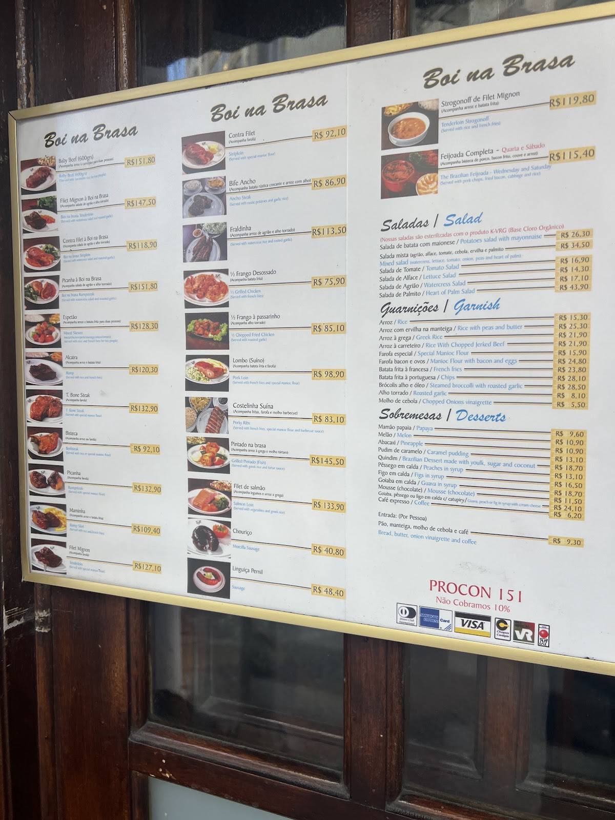Menu em Boi na Brasa churrascaria, São Paulo, R. Marquês de Itu