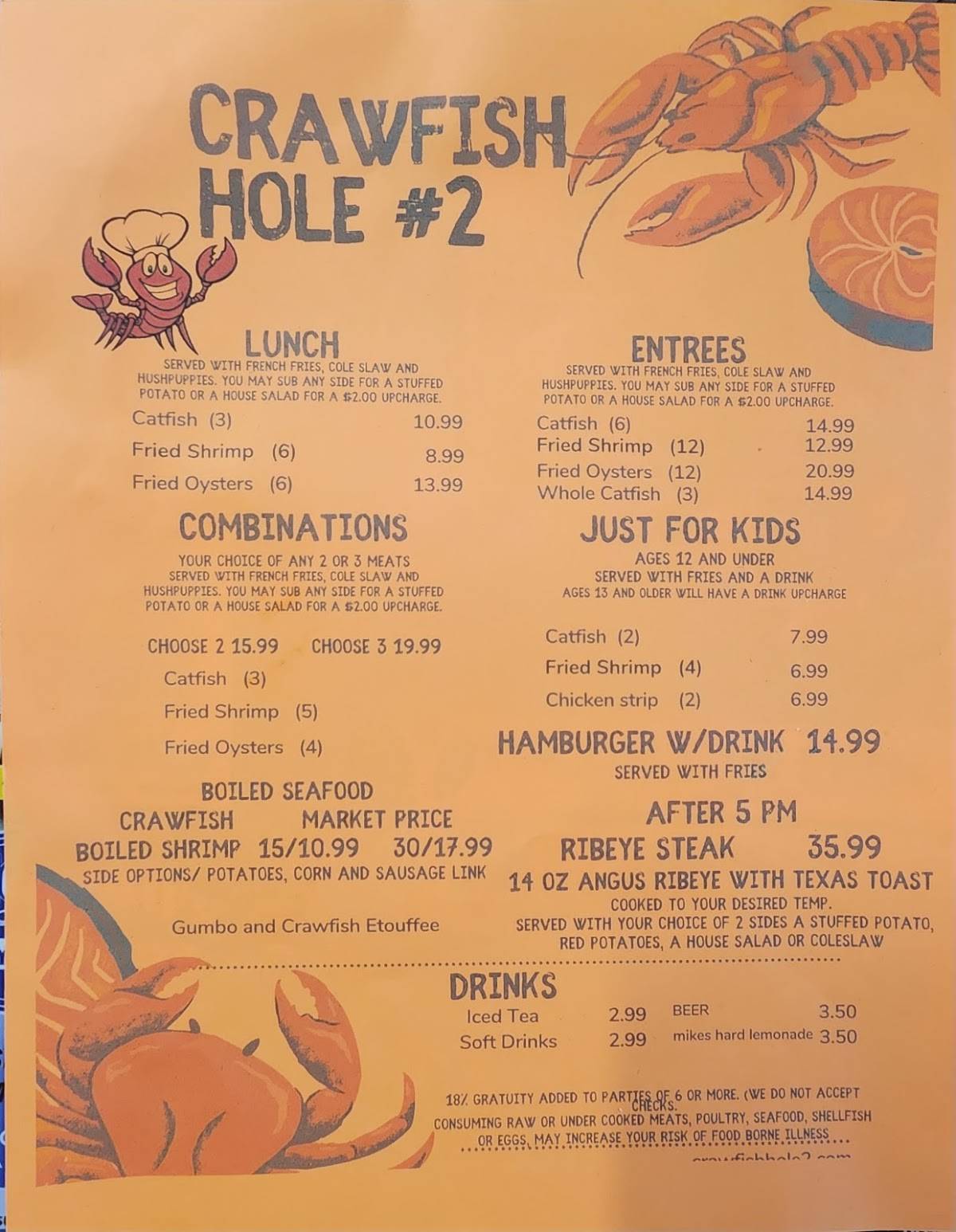 Menu at Crawfish Hole #2 Steak & Seafood Restaurant, Minden