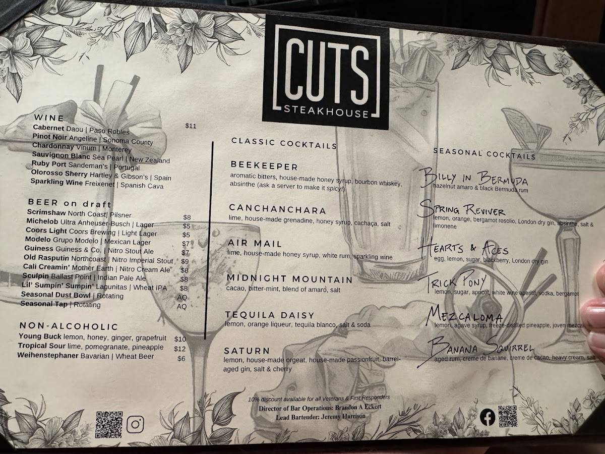 Menu at Cuts Steakhouse, Turlock
