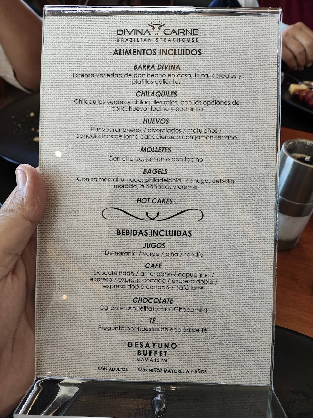 Carta de parrilla Divina Carne, Cancún