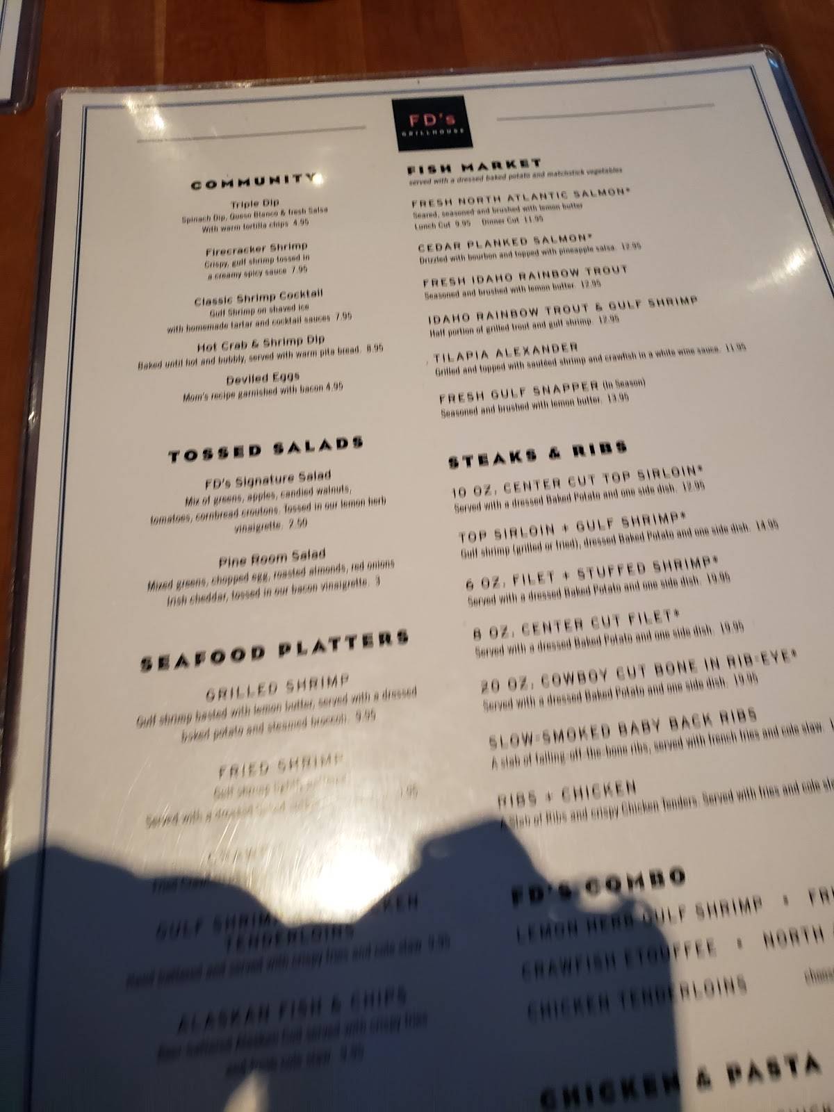 Menu at FD's Grillhouse steakhouse, Tyler, S Broadway Ave #494