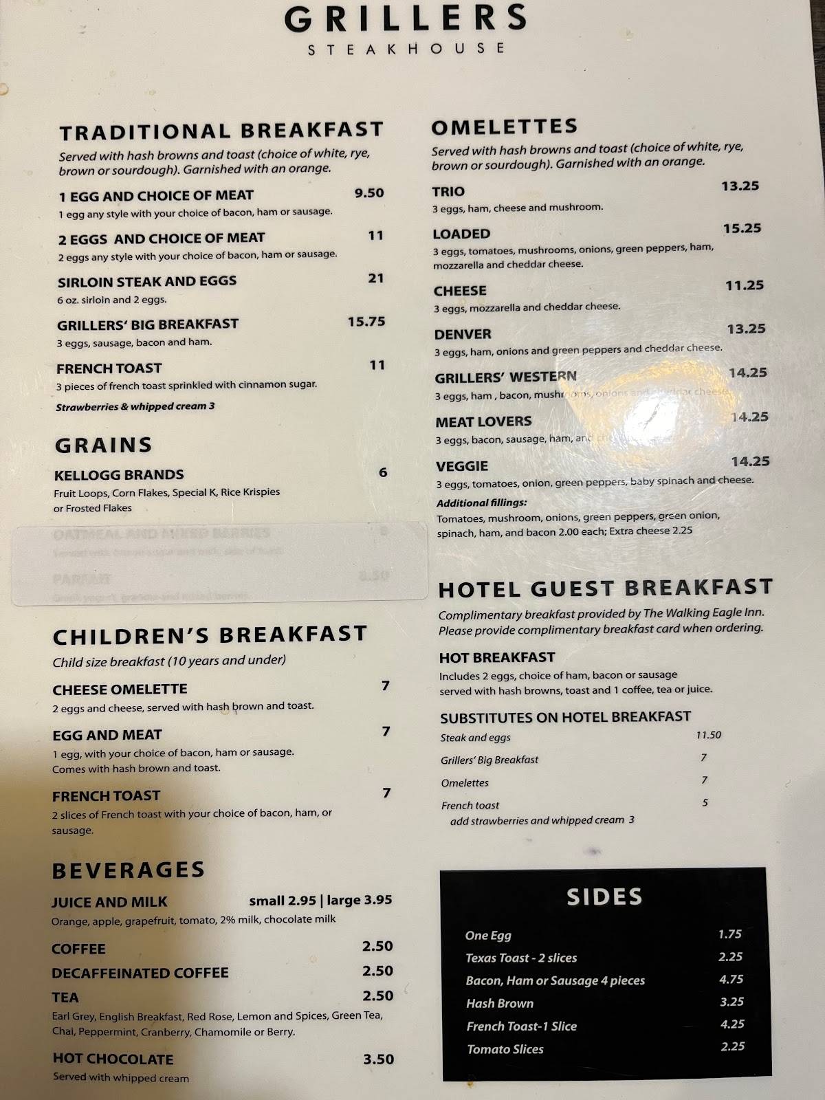 Menu at Grillers Steakhouse, Rocky Mountain House
