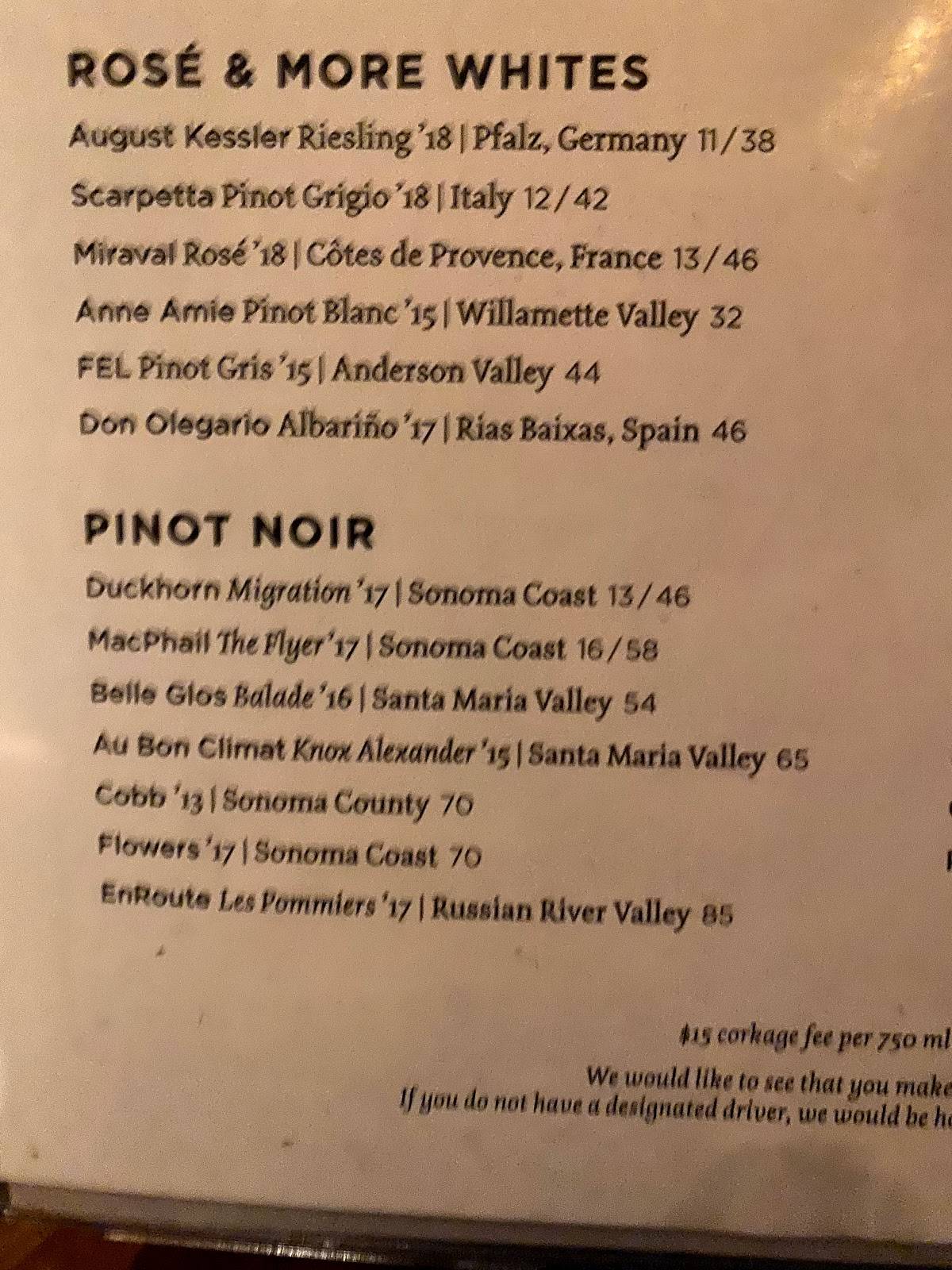 Menu at Houston's steakhouse, Irvine