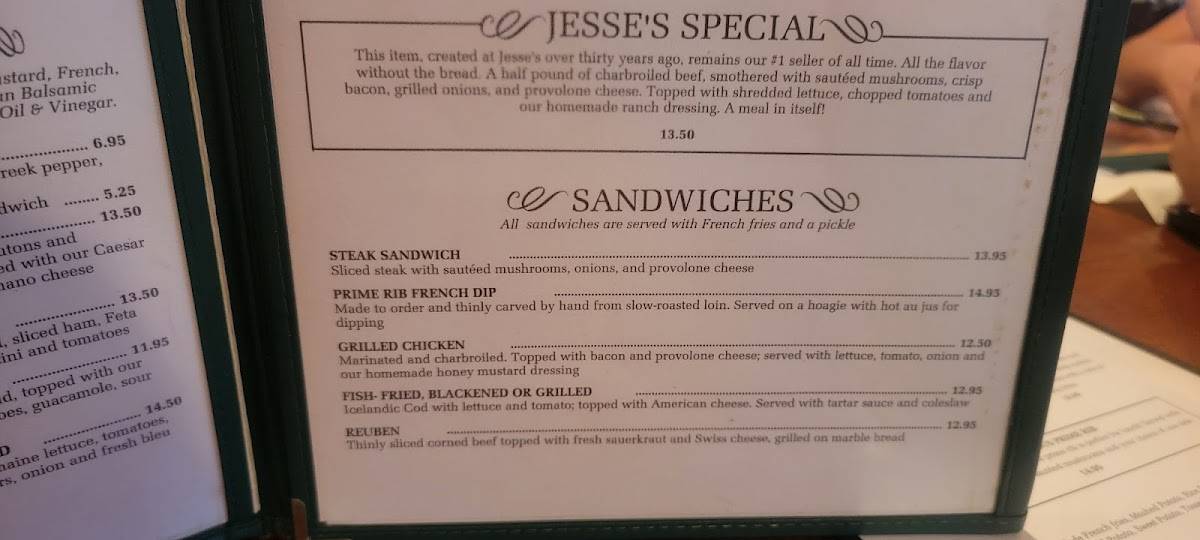 Menu at Jesse's Steak and Seafood steakhouse, Brandon