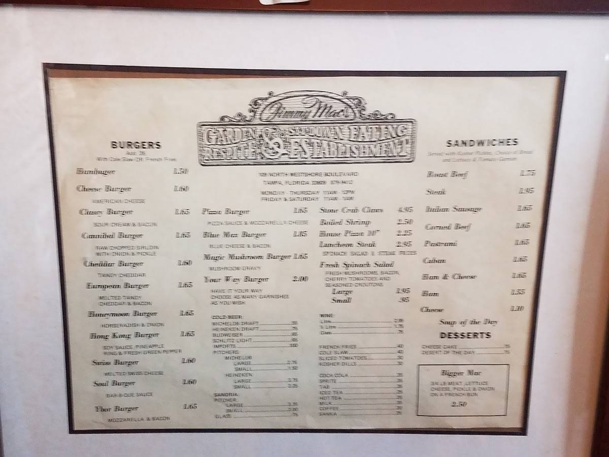Menu at Jimmy Mac's Restaurant, Bryson City