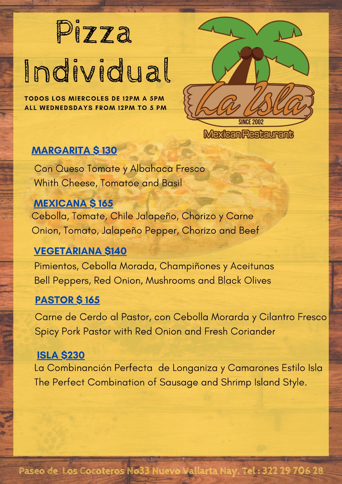 Menu at La Isla Restaurant Bar, Nuevo Vallarta, Paseo de los Cocoteros ...