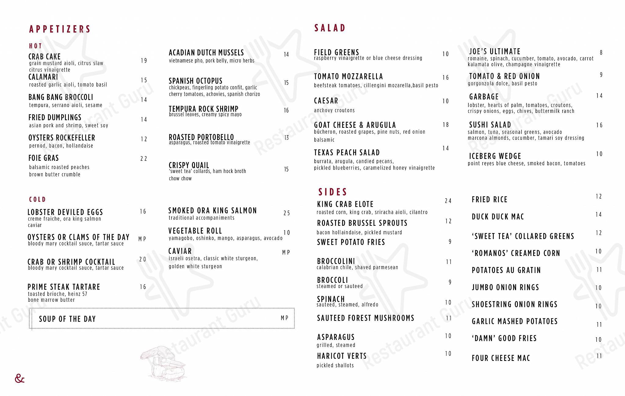 Menu at Nick & Sam's steakhouse, Dallas, Maple Ave