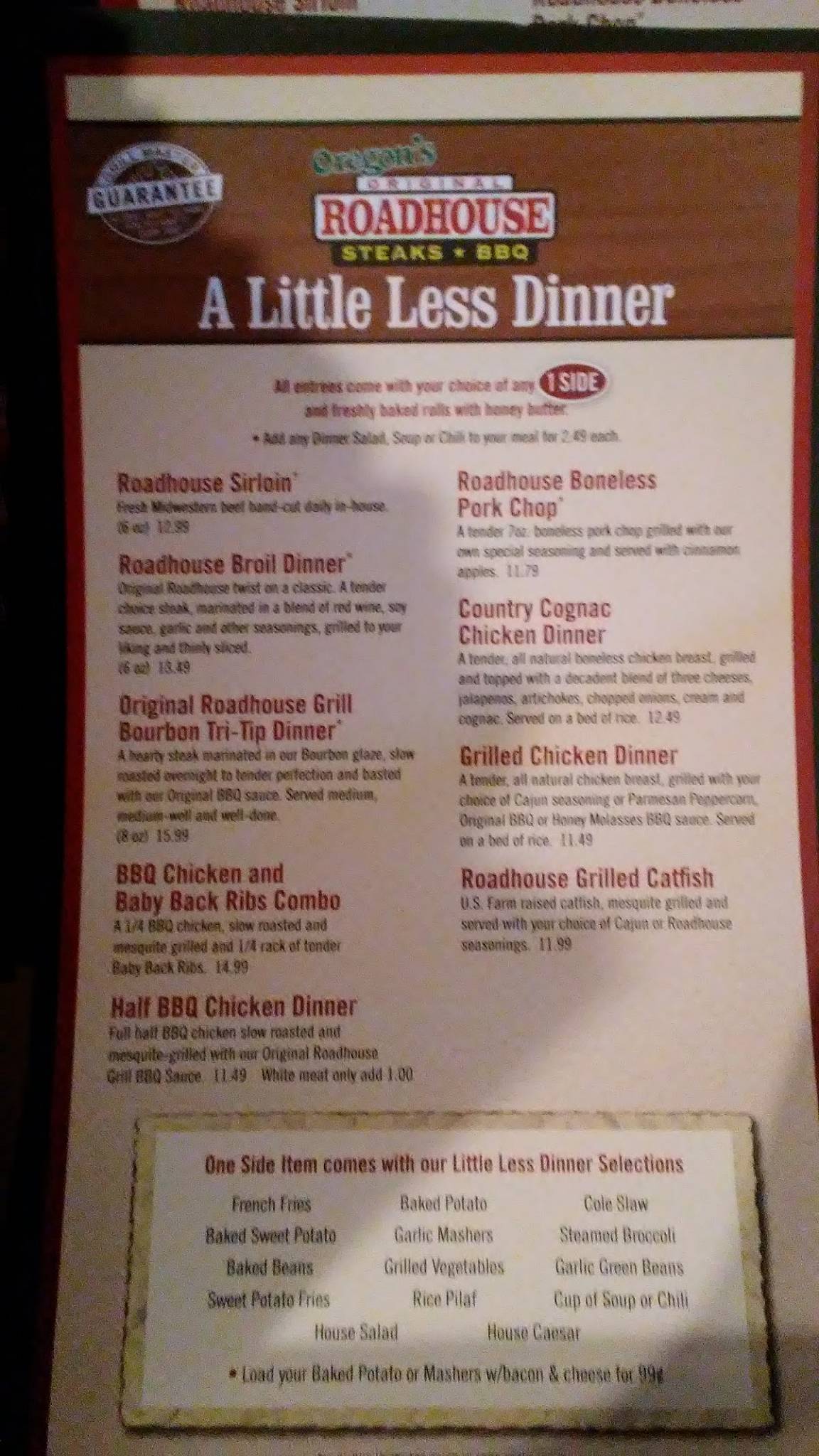 Menu at Original Roadhouse Grill steakhouse, Medford, W Main St
