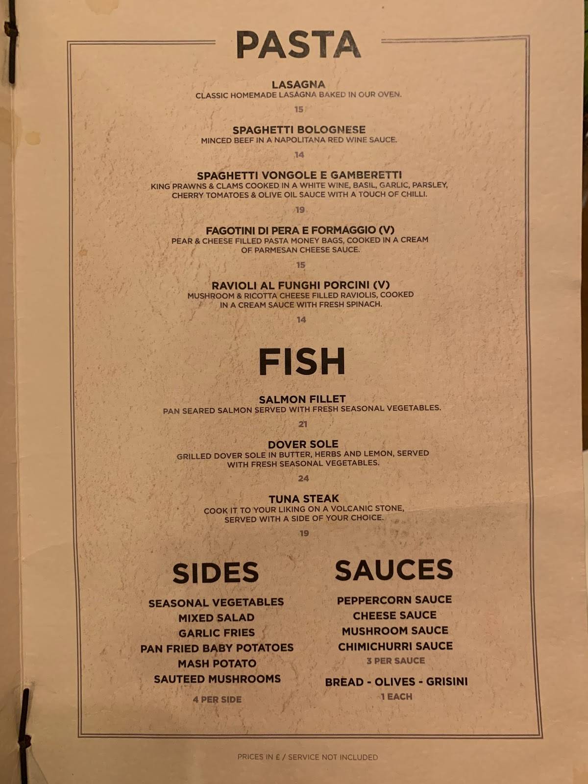 Carta de Paparazzi Steakhouse, Gibraltar