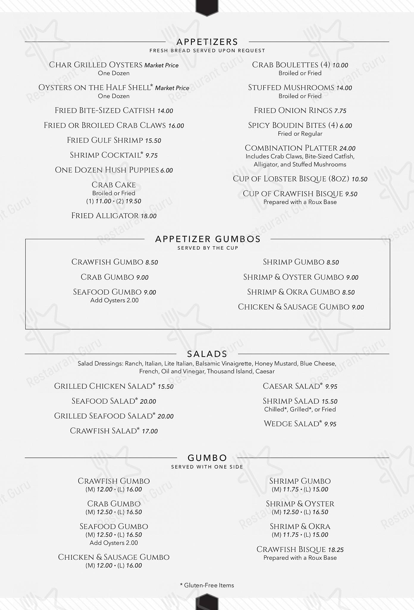 Menu at Pat's of Henderson steakhouse, Lake Charles