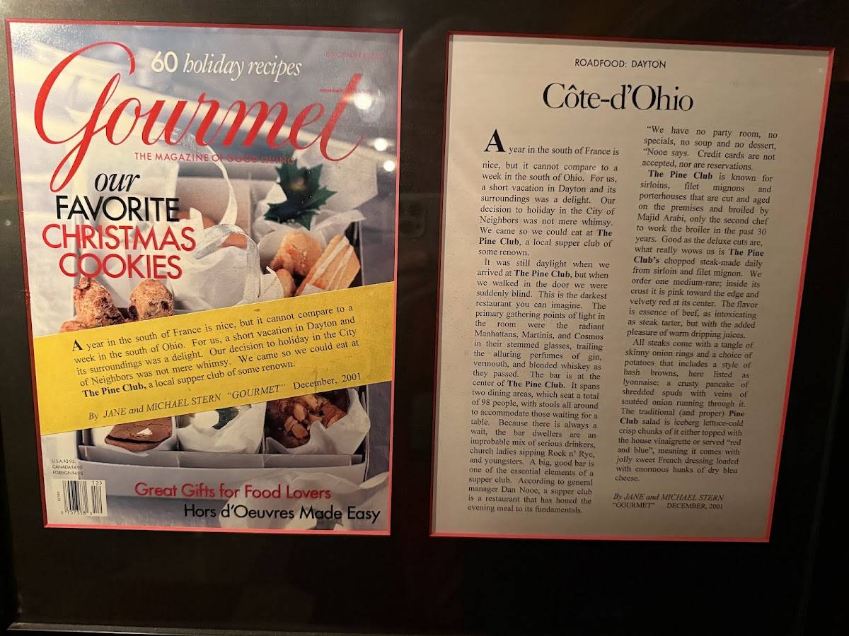 Menu at Pine Club, Dayton