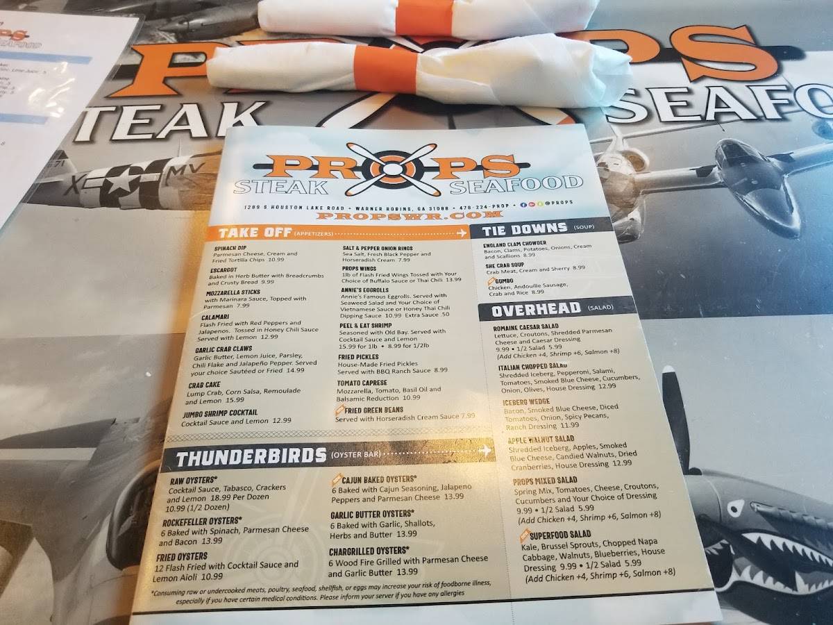 Menu at Props Steak and Seafood Restaurant, Warner Robins