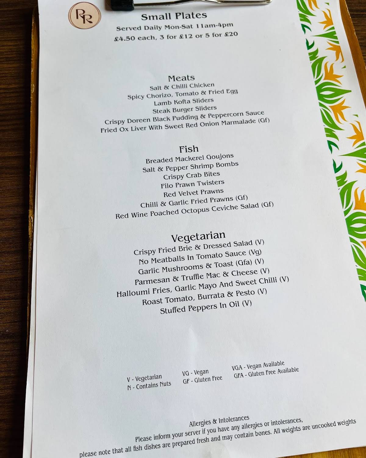 Carta de Rib N Reef Steakhouse & Seafood Restaurant, Durham