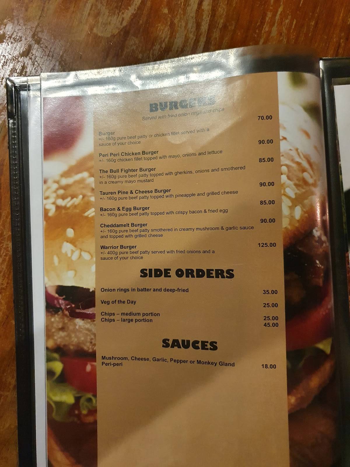 Menu at Tauren Steak Ranch Springbok steakhouse, Springbok