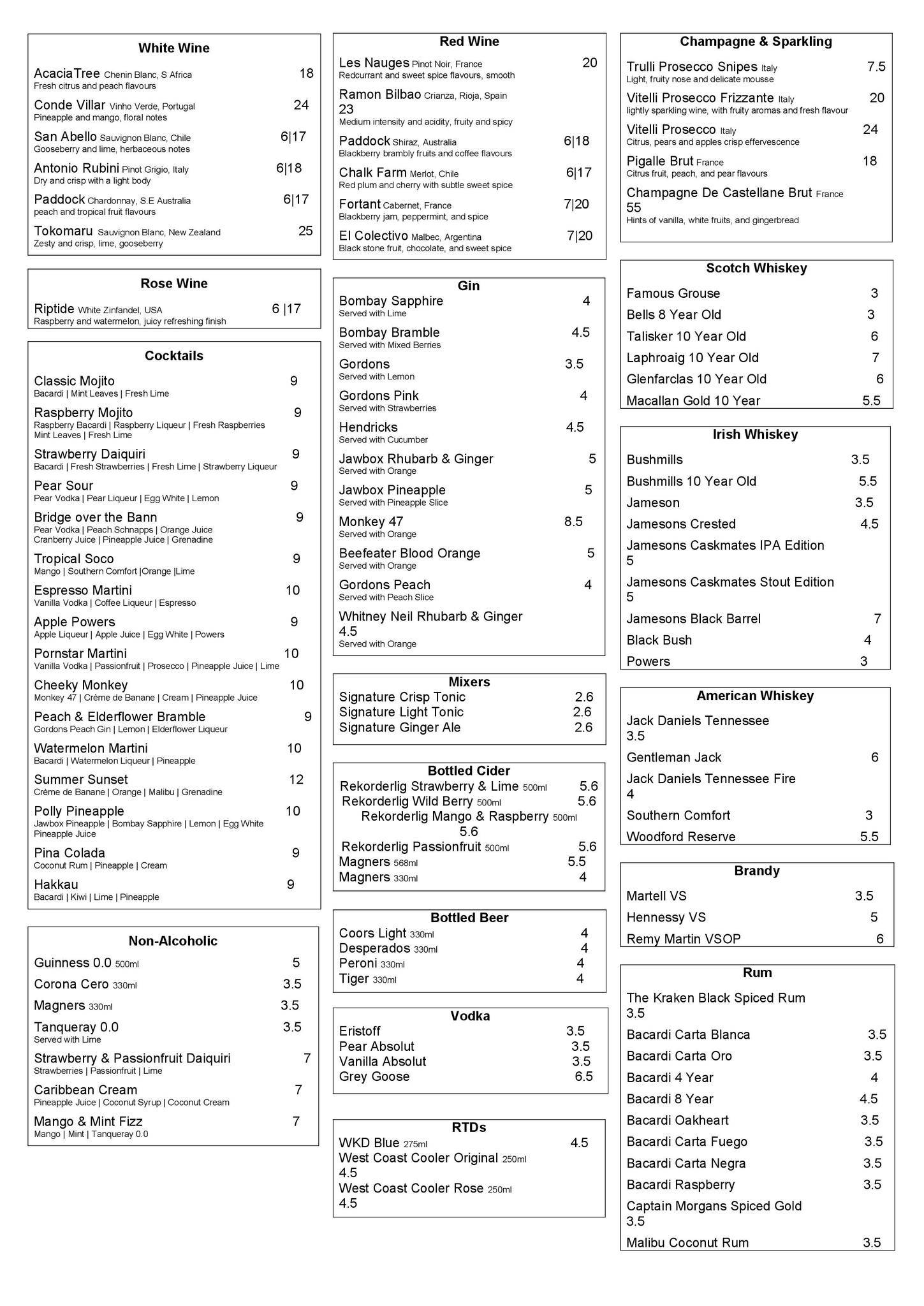 Menu at The Newbridge Restaurant, Coleraine