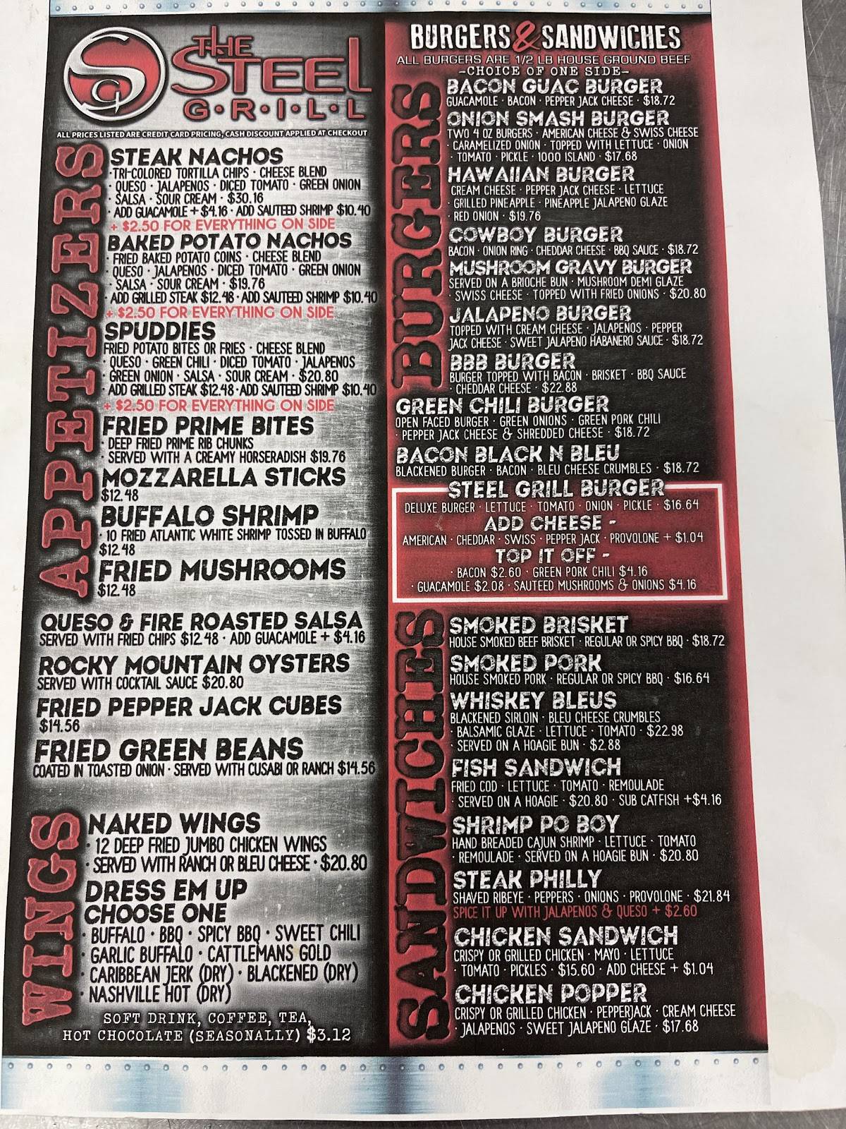 Menu at Steel Grill Restaurant, Bridgeport
