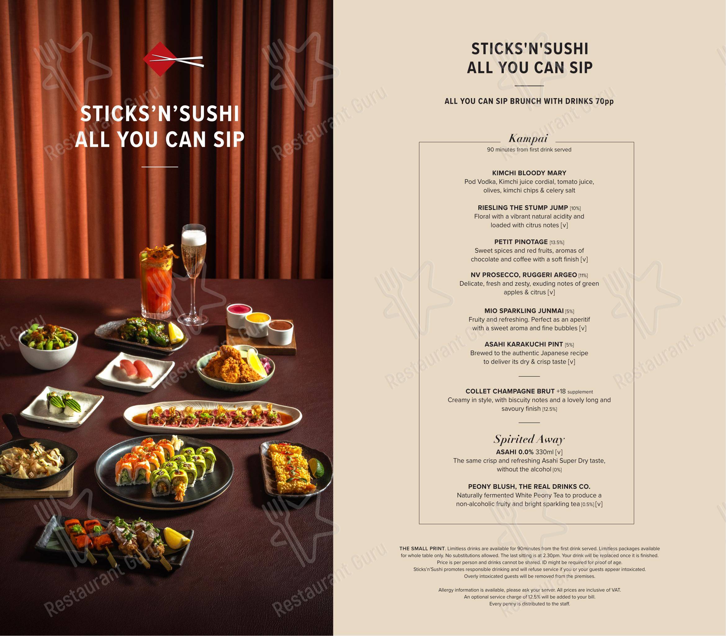 Menu at Sticks'n'Sushi restaurant, London
