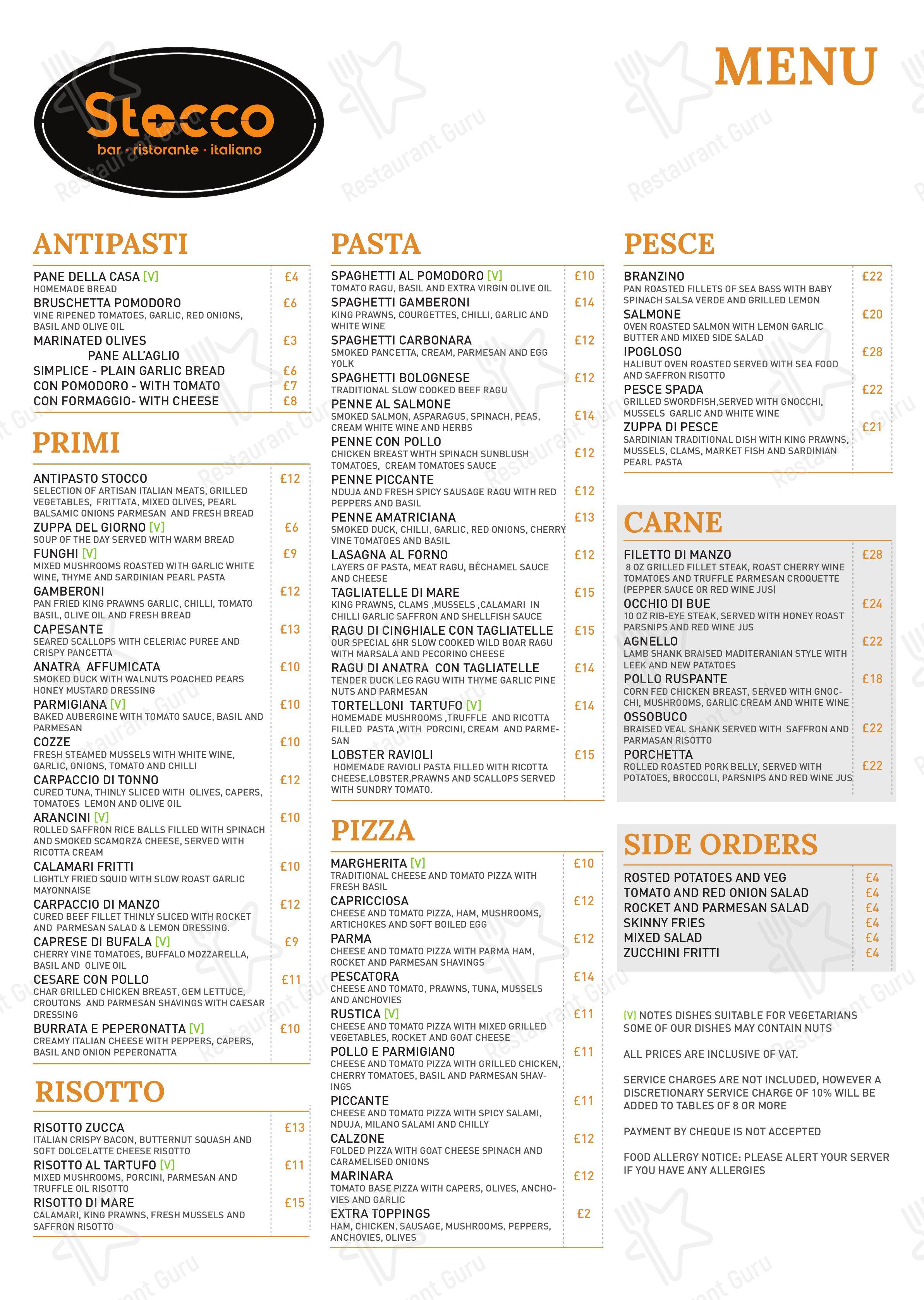 Menu at Stocco Oldham - Authentic Italian Restaurant, Oldham