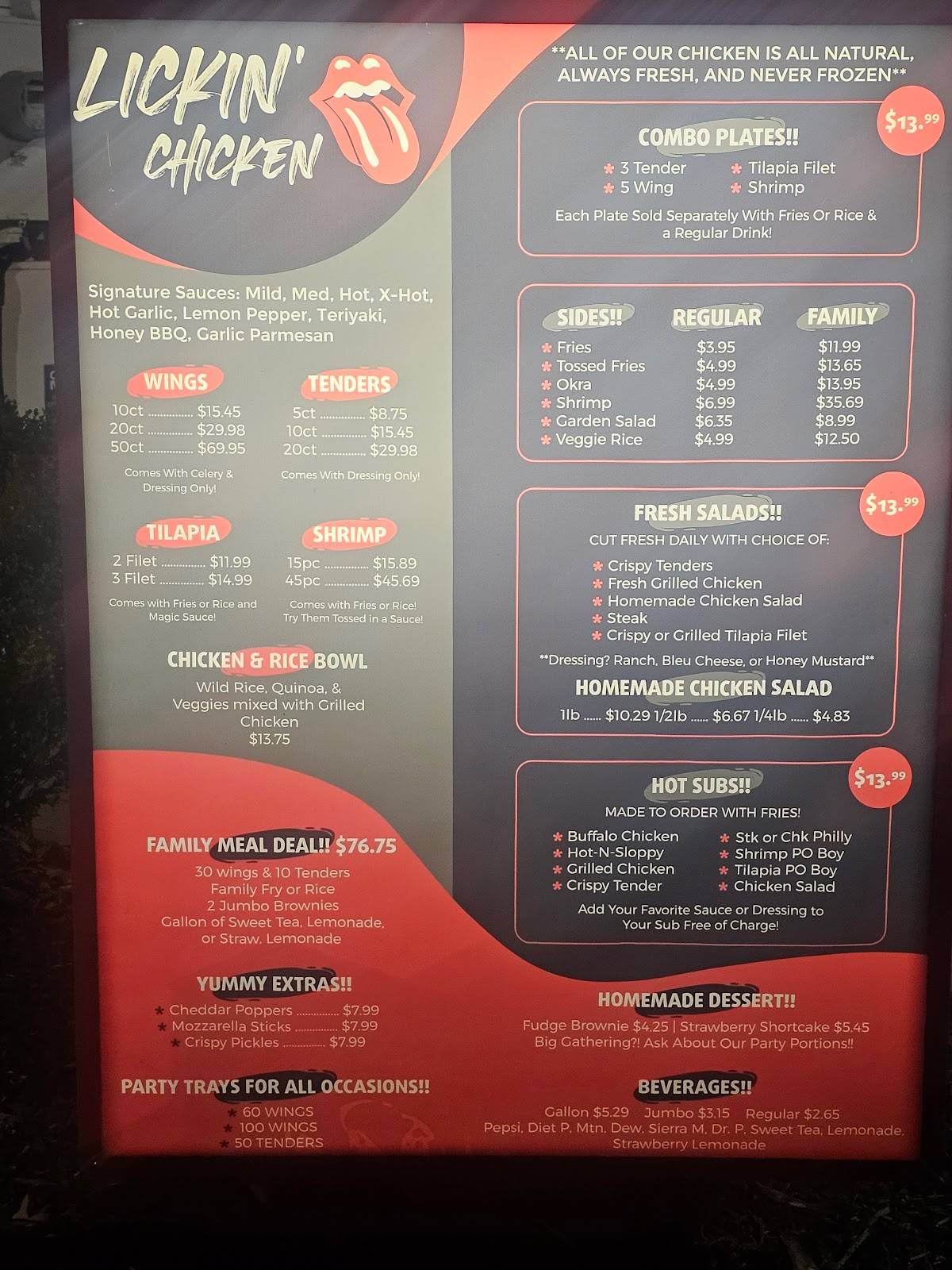 Menu at LICKIN' CHICKEN restaurant, Stockbridge
