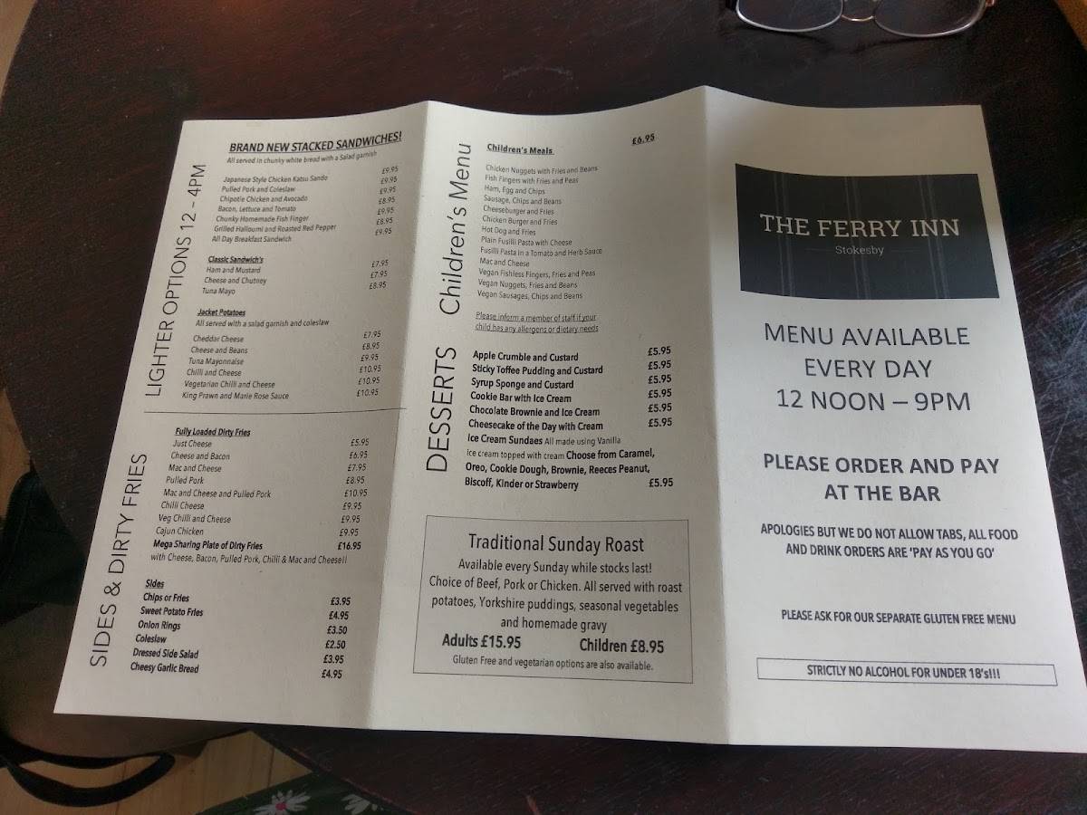 Menu at The Ferry Inn pub & bar, Stokesby