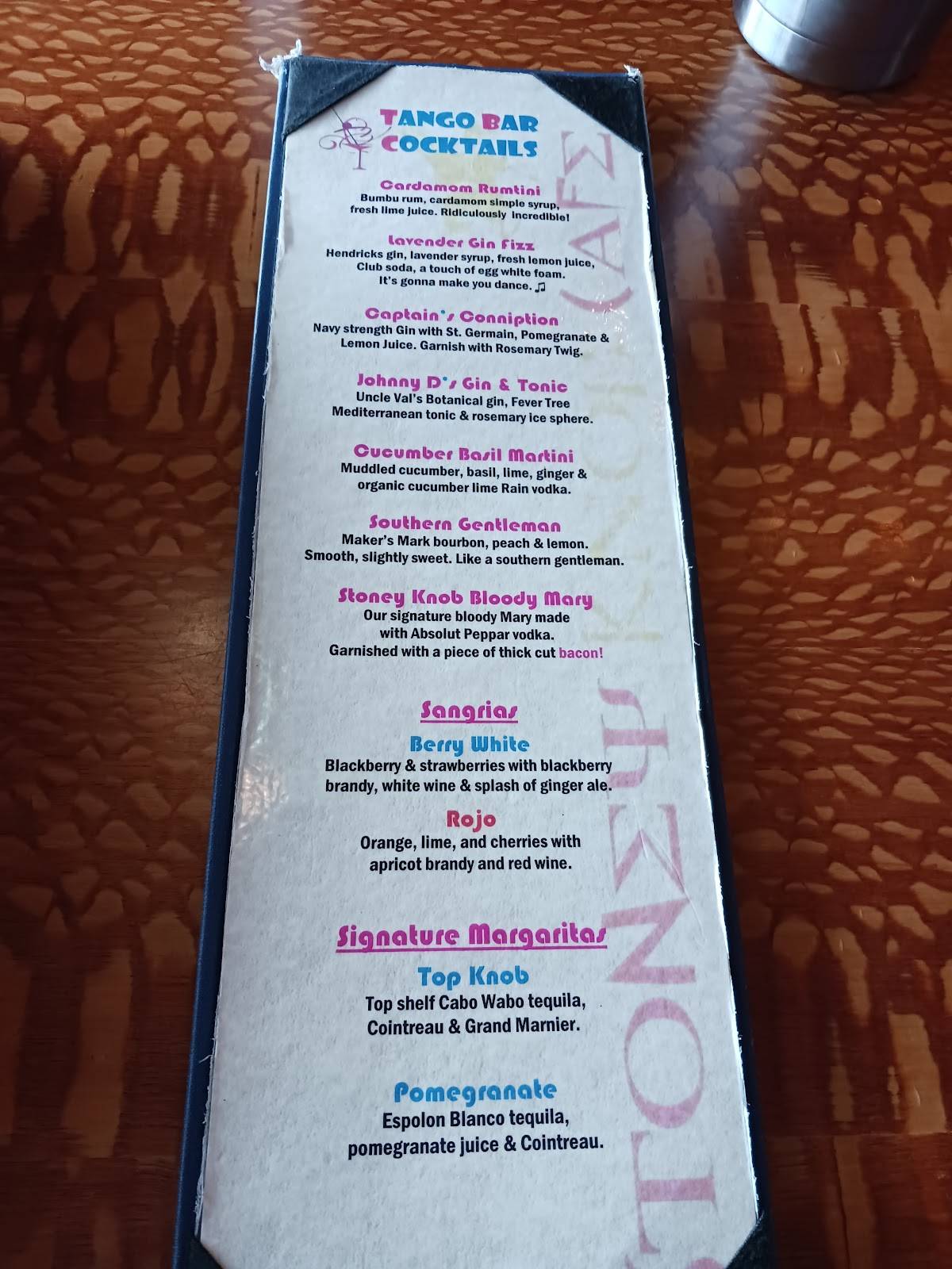 Menu at Stoney Knob Cafe, Weaverville