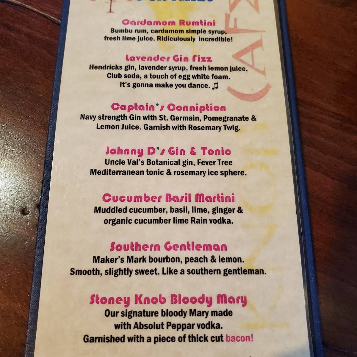 Menu at Stoney Knob Cafe, Weaverville