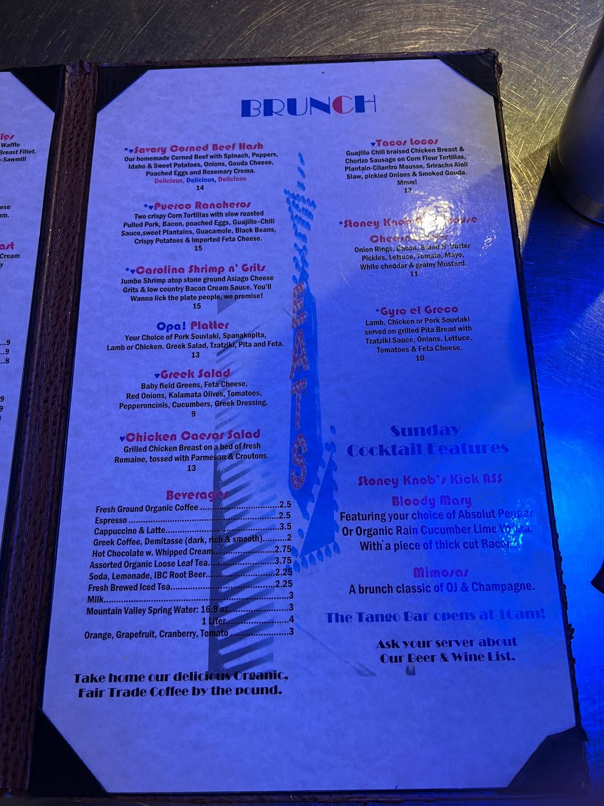Menu at Stoney Knob Cafe, Weaverville
