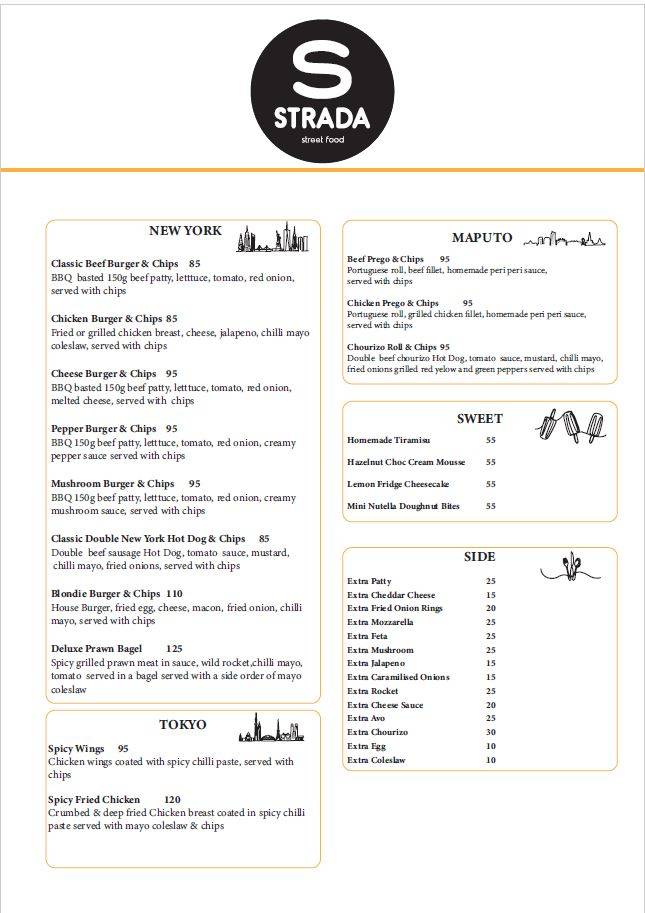Menu at Strada Street Food -Halaal restaurant, Johannesburg