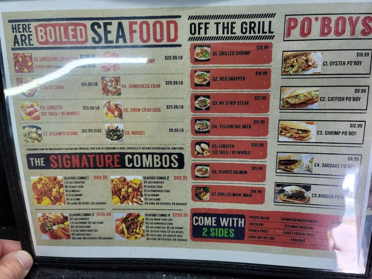 Menu at Street Brothers Seafood restaurant, Nashville