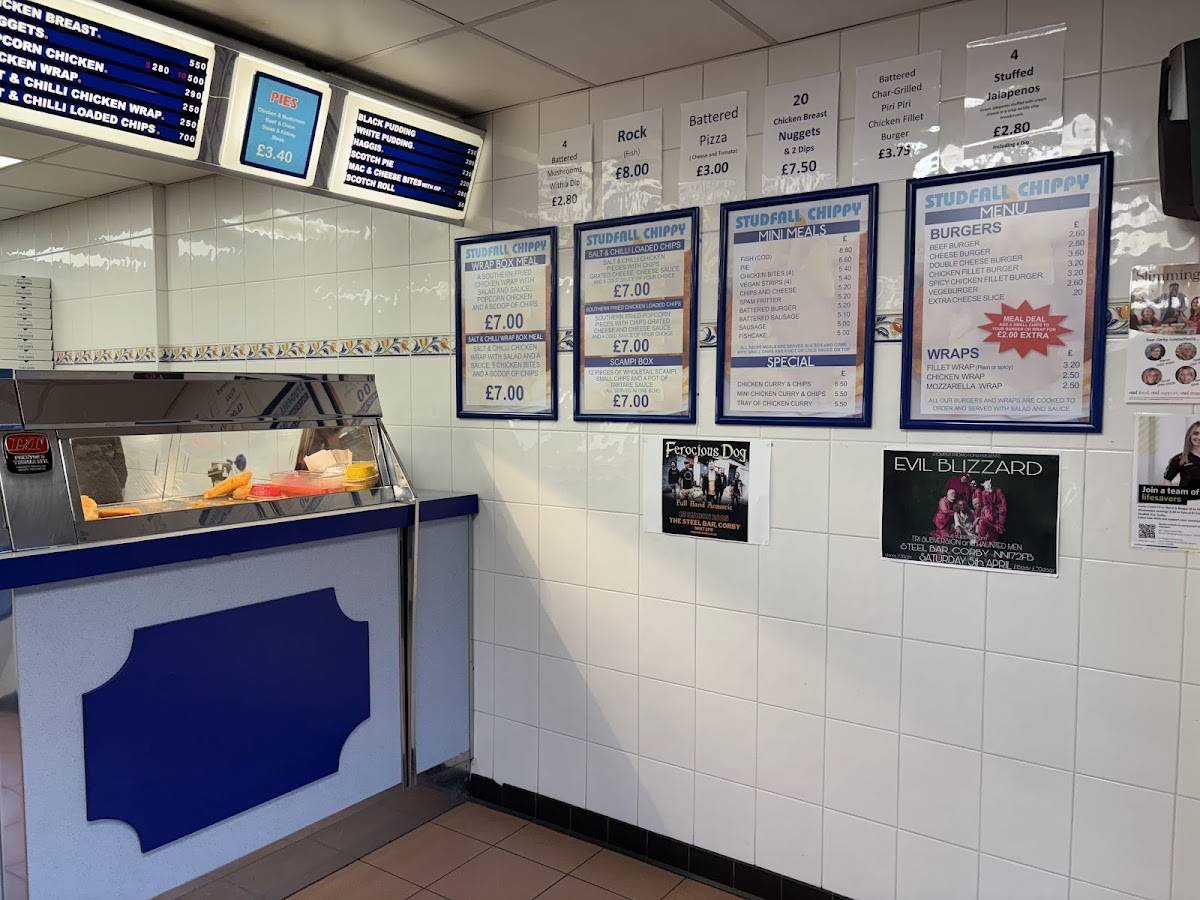 Menu at Studfall Chippy fast food, Corby