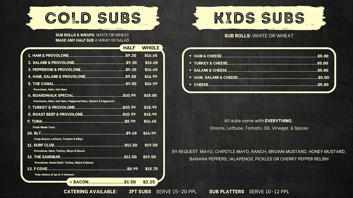 Menu at Sub of a Beach restaurant, Point Pleasant