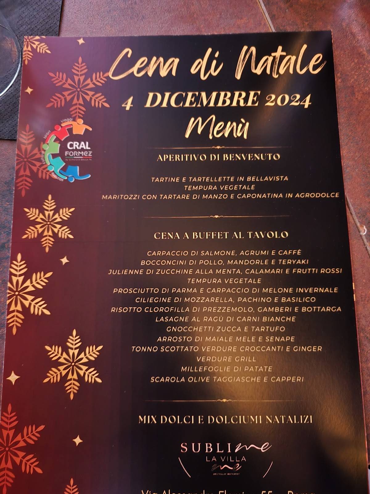Speisekarte von Sublime restaurant, ROM, Via Alessandro Fleming