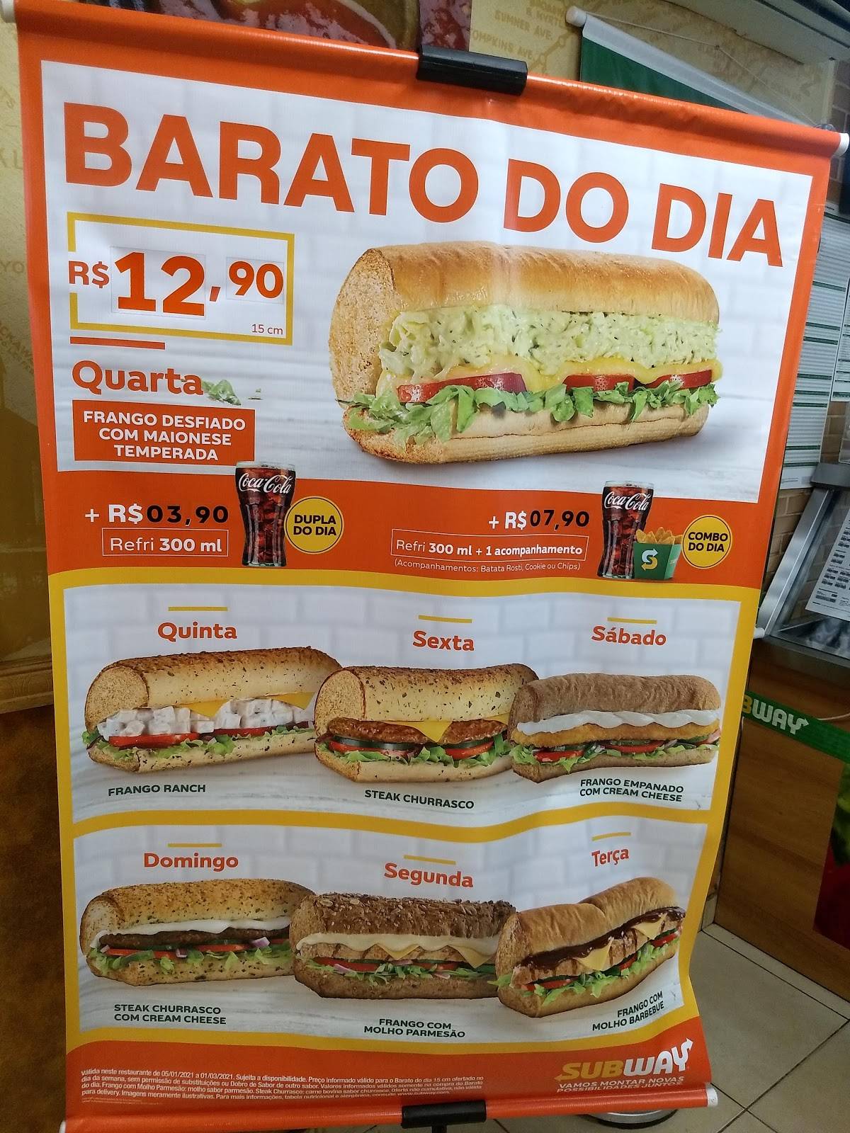 Menu em Subway restaurante de fast food, Brasília, St. P QNP 34 Lote 23