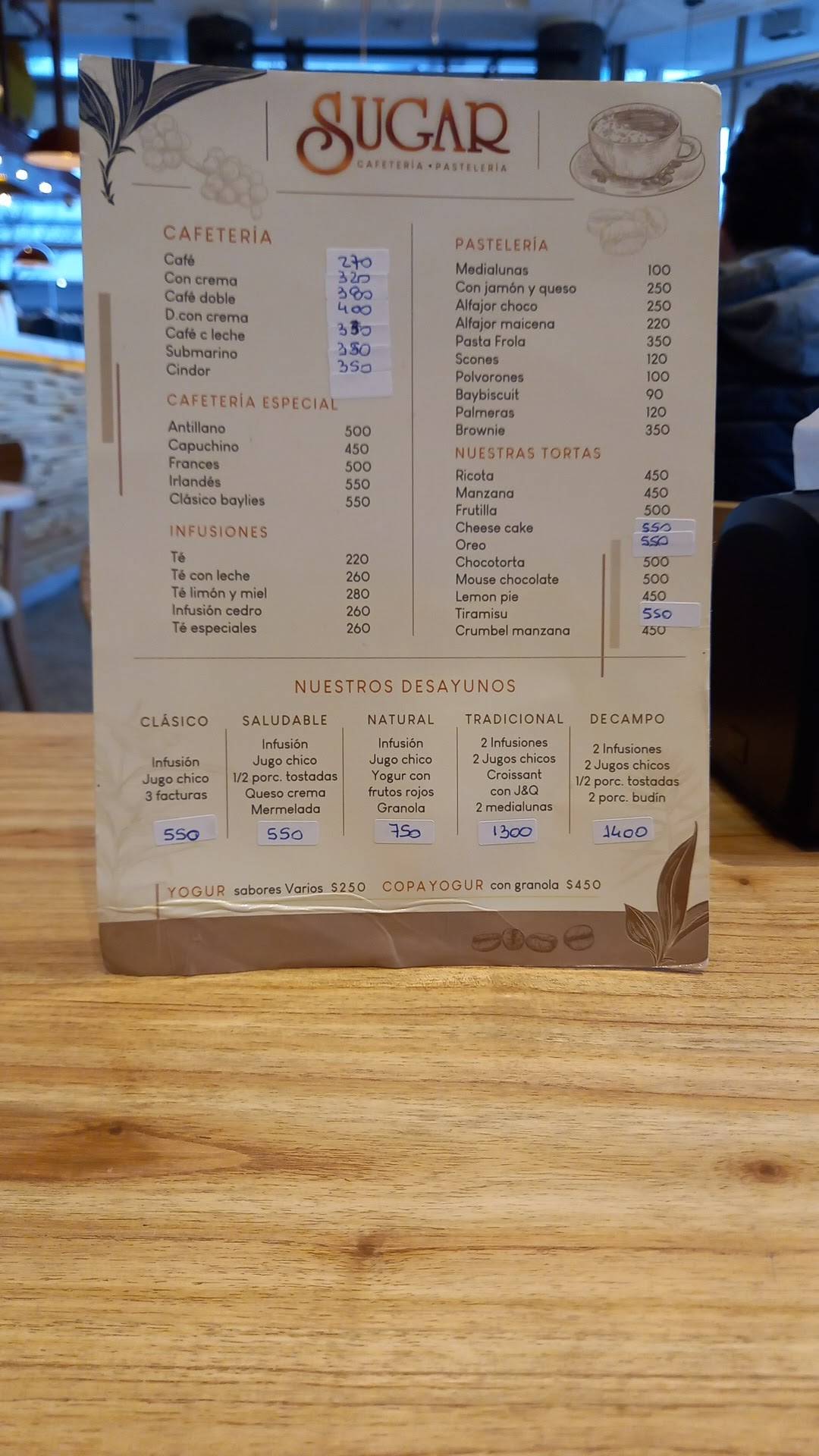 Carta del café Sugar, Mar del Plata