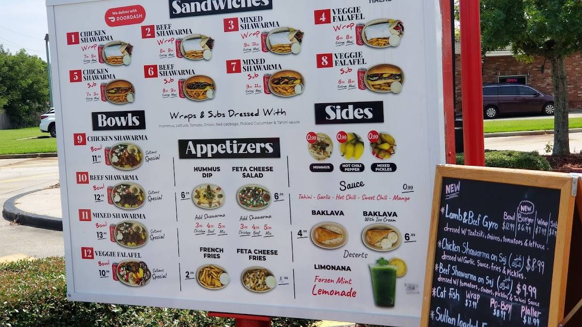 Menu at Sultan's Shawarma Shack restaurant, Gretna