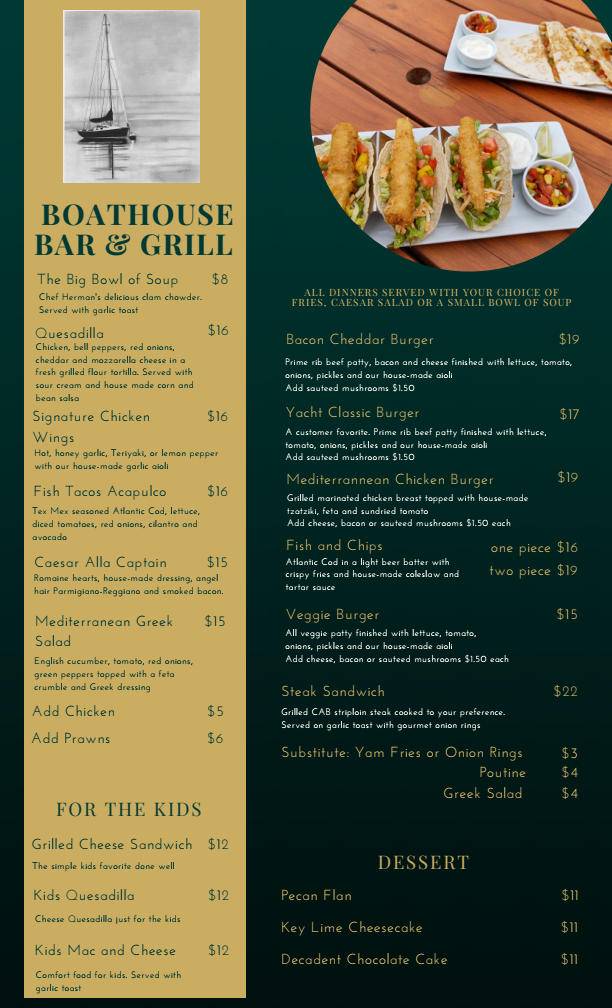 Menu at Summerland Yacht Club, Summerland