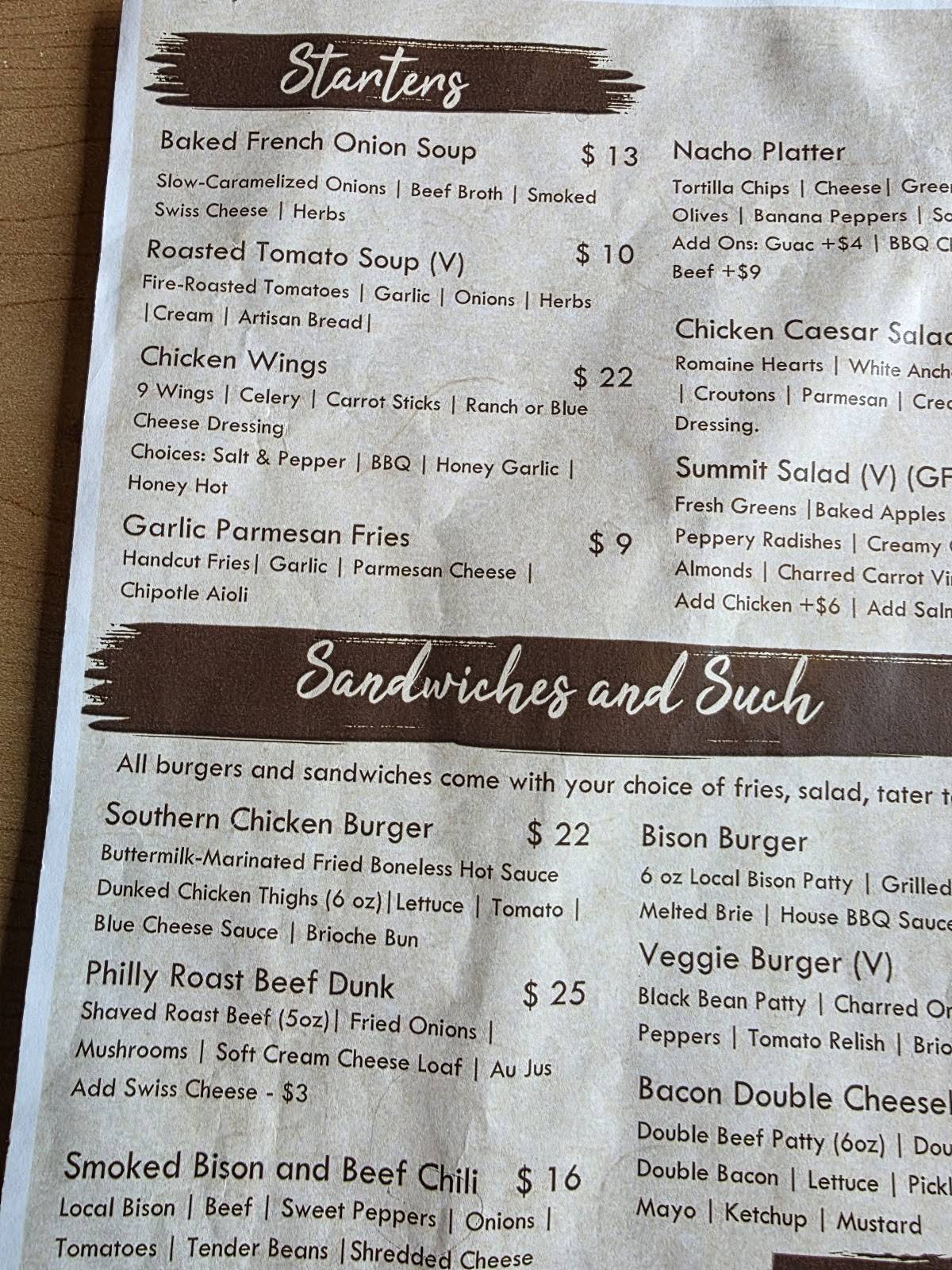 Menu at Summit Grill Valemount restaurant, Valemount