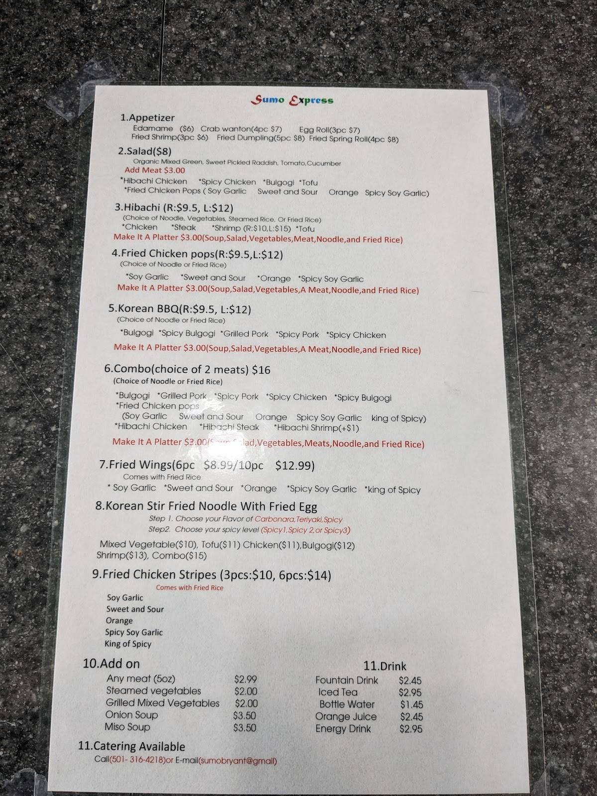 Menu at Sumo express restaurant, Benton