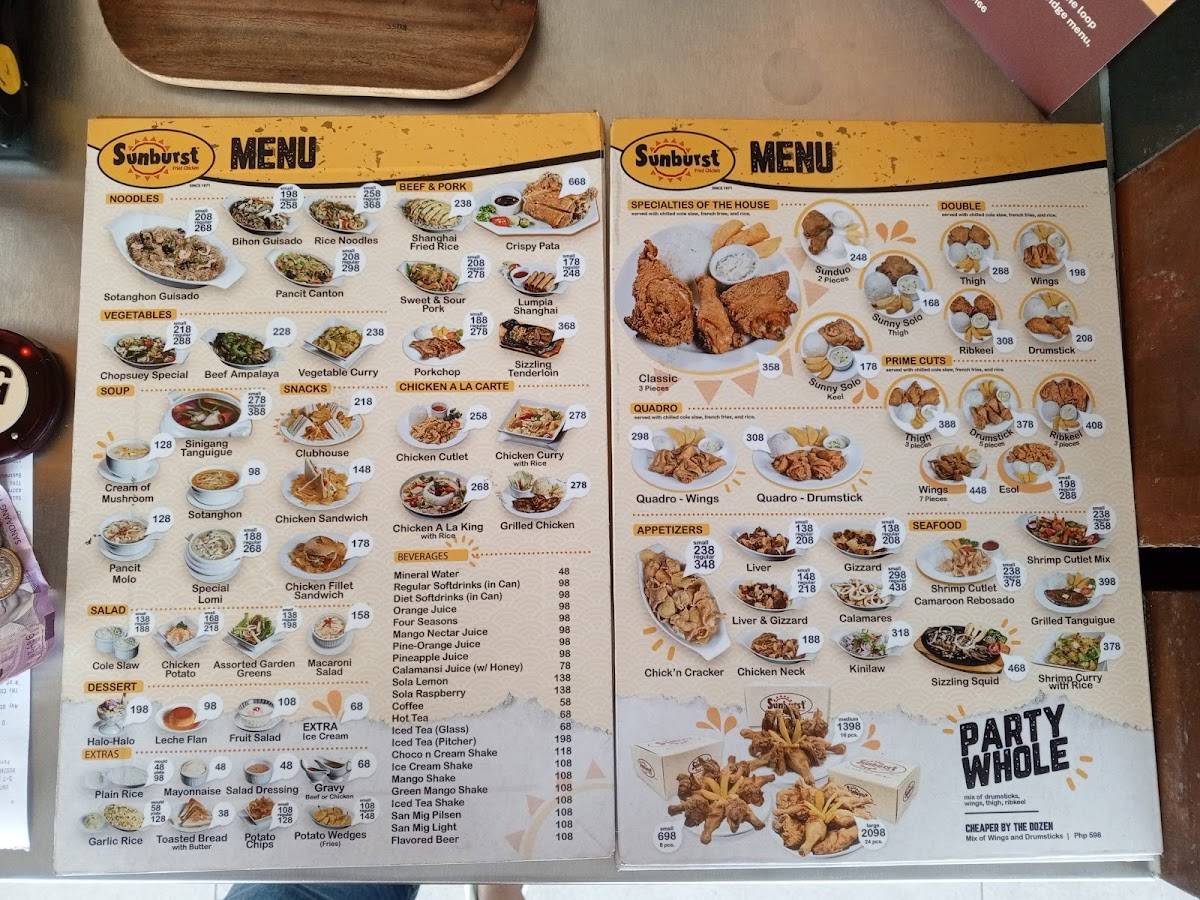 Menu at Sunburst Fried Chicken Oakridge Cebu restaurant, Mandaue City