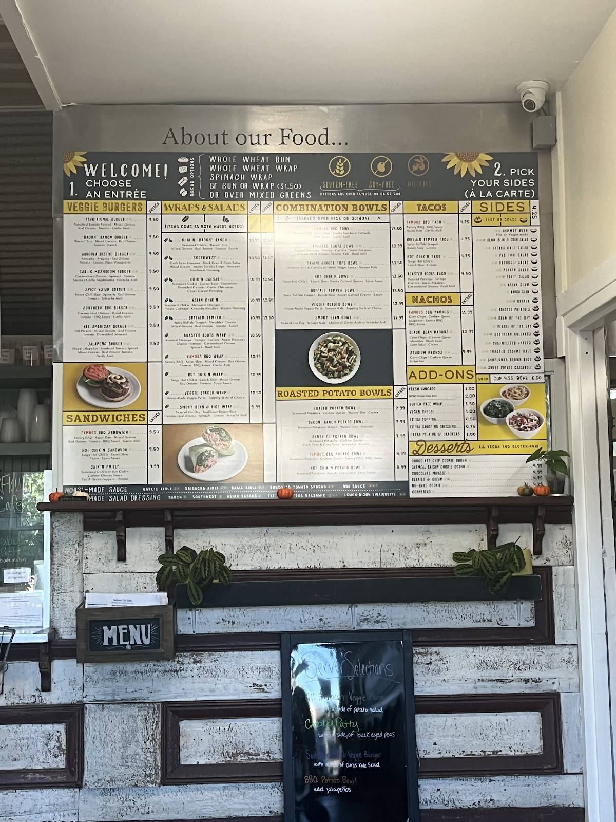 Menu at Sunflower Cafe, Nashville