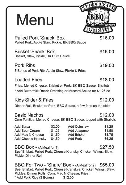 Carta de Bare Knuckles BBQ - Salisbury, Salisbury