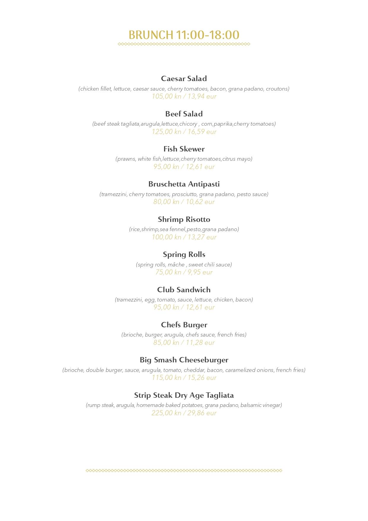 Menu at Sunset Beach Bar, Dubrovnik