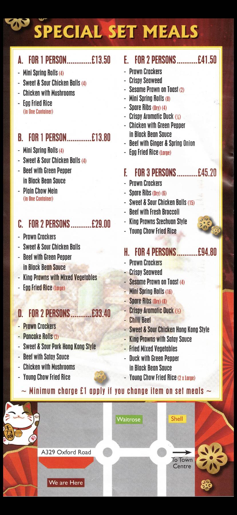 Menu at Sunshine restaurant, Reading