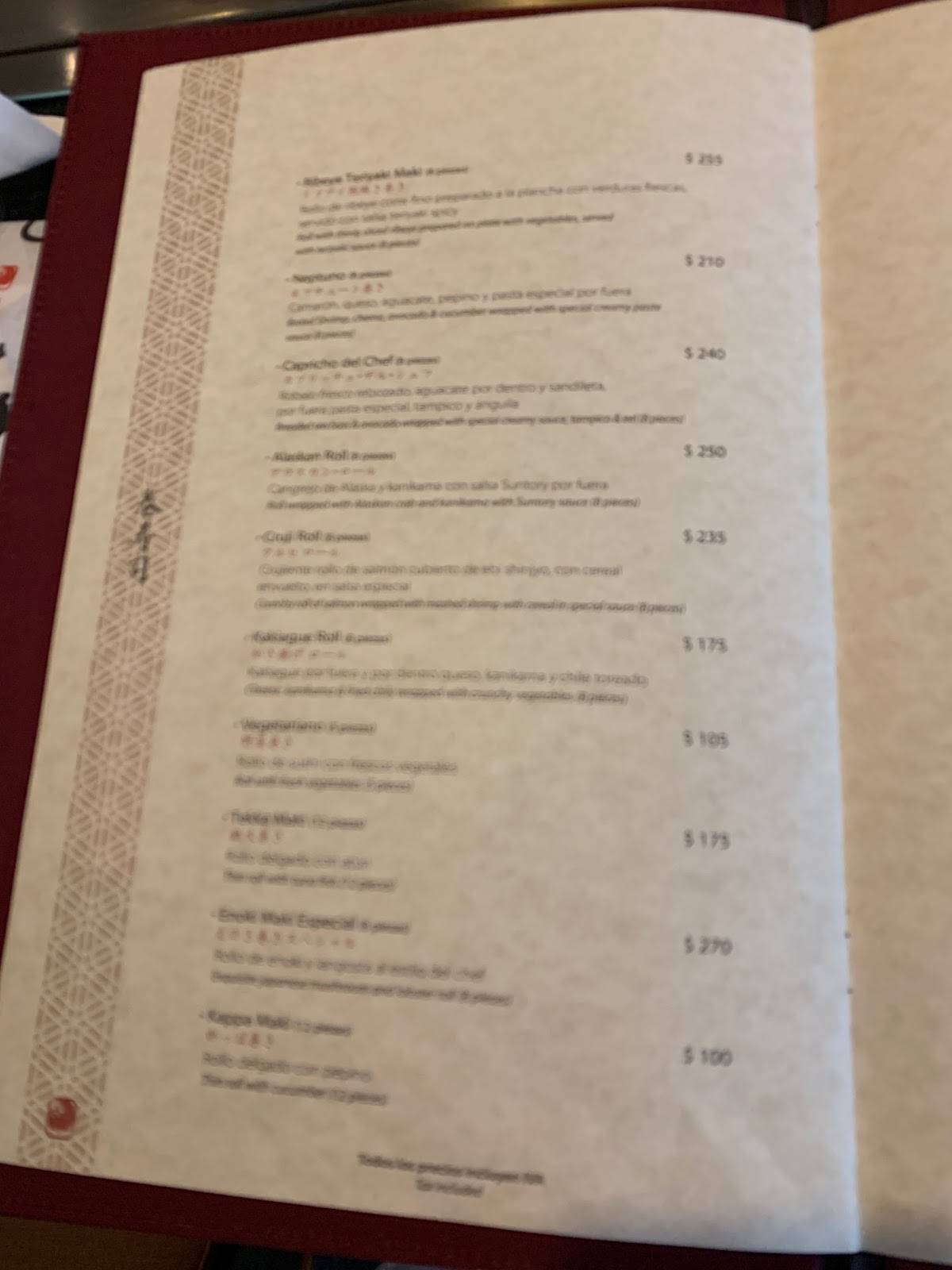 Carta del restaurante Suntory Lomas, Ciudad López Mateos, C. Montes ...