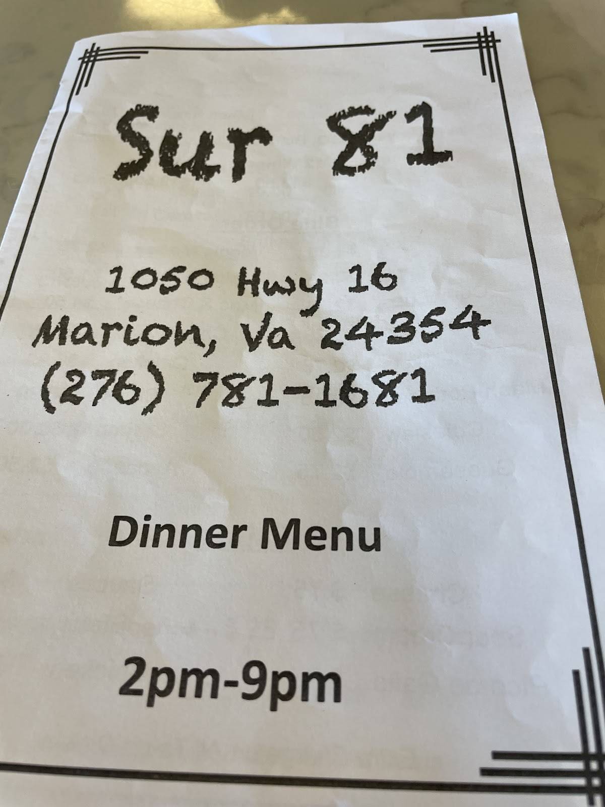 Menu at Sur 81 restaurant, Marion, VA-16